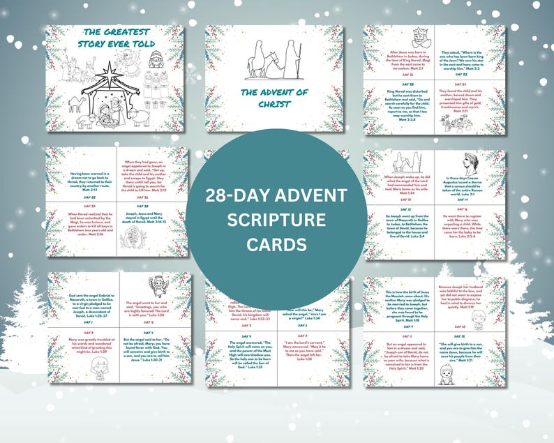 Advent Scripture Cards, Christmas Story Cards, Nativity Calendar ...