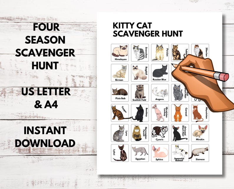 Printable Kitty Cat Breed Scavenger Hunt, Outdoor Scavenger Hunt ...