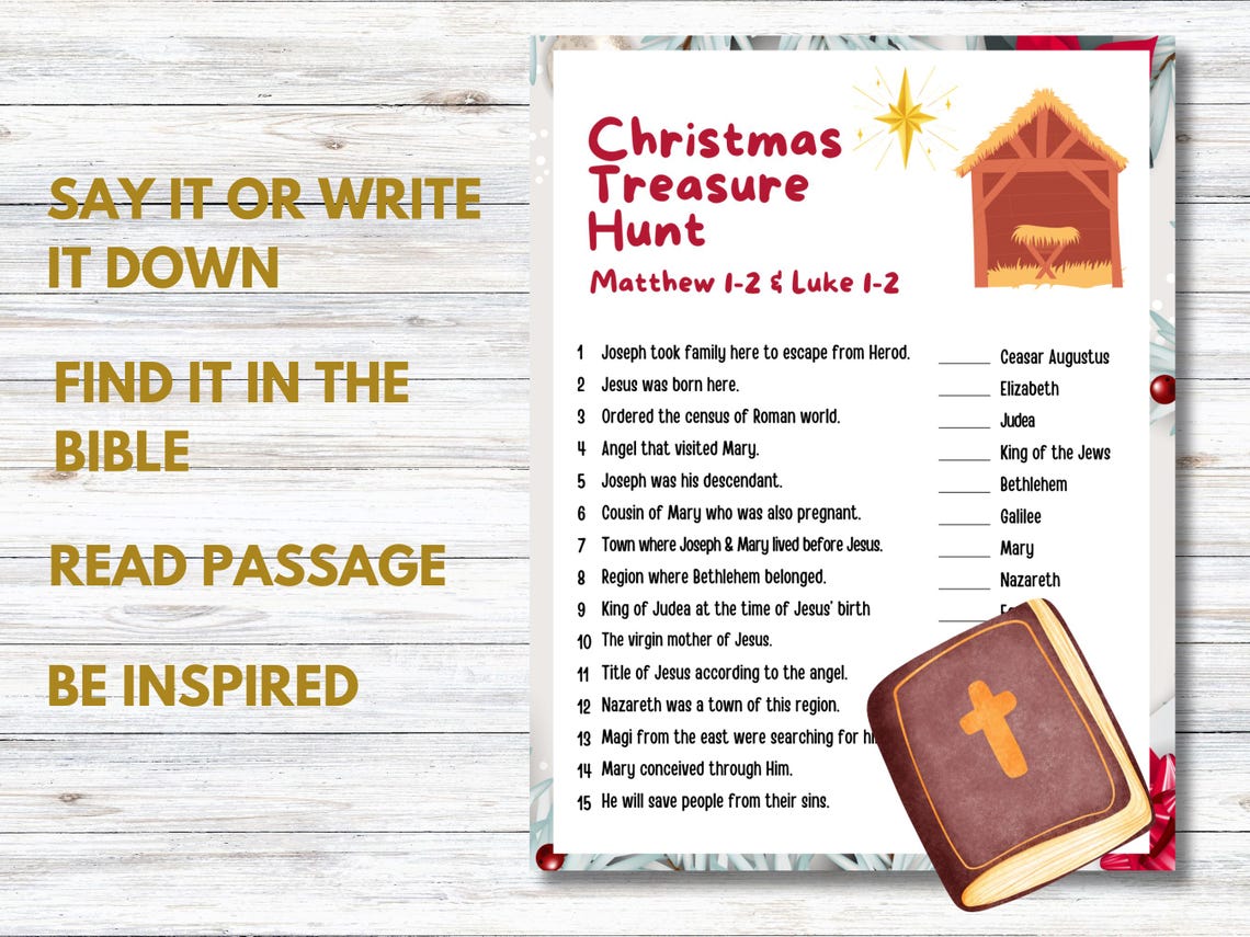 Christmas Trivia Quiz, Bible Treasure Hunt, Bible Scavenger Hunt ...