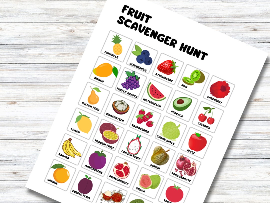 Fruit Scavenger Hunt, Indoor Scavenger Hunt, Indoor / Outdoor Activity ...