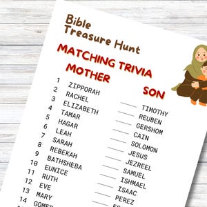 Mothers in the Bible Matching Game, Bible Treasure Hunt, Scavenger Hunt ...