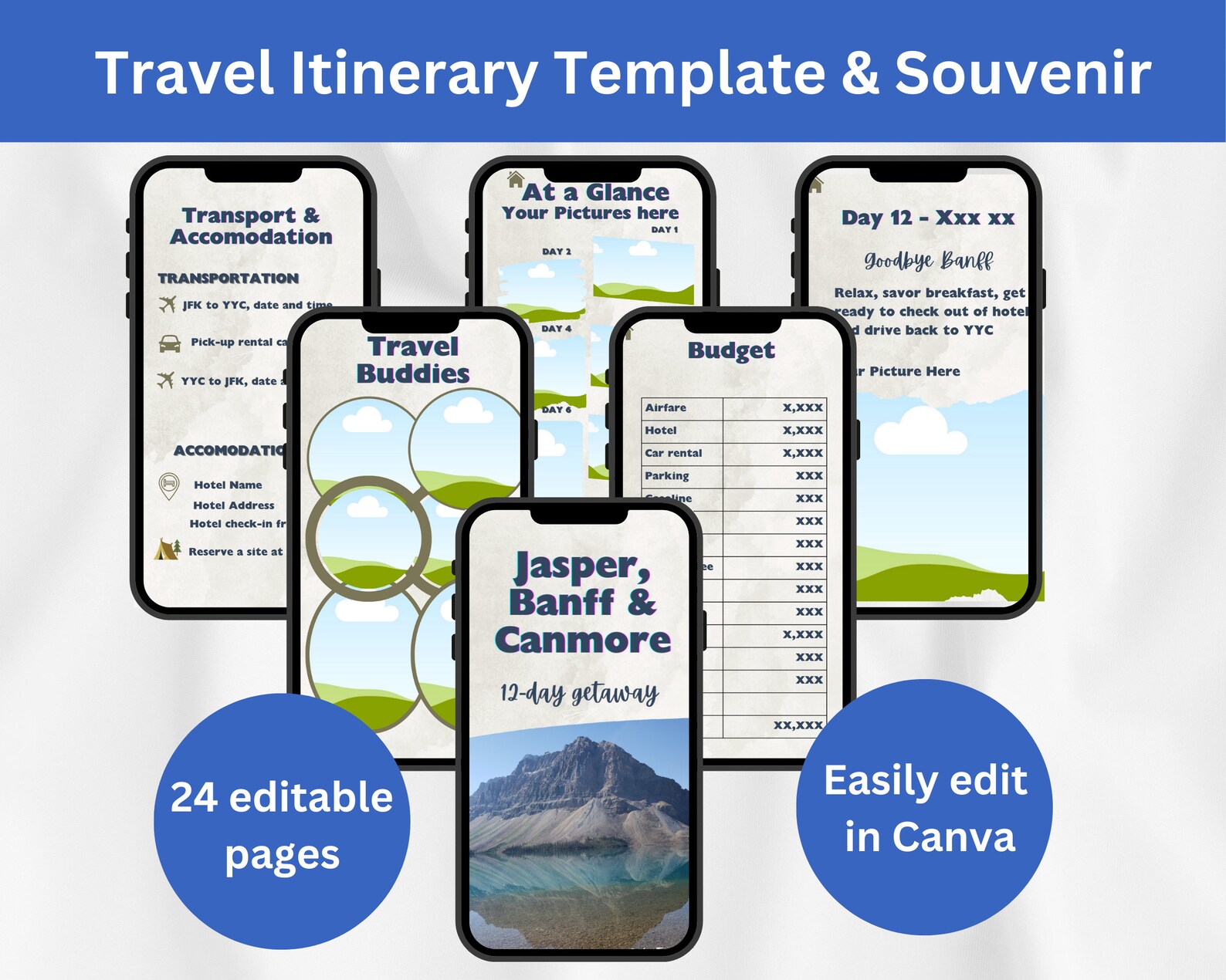 Jasper, Banff & Canmore Travel Itinerary Template, Hyperlinked Travel ...