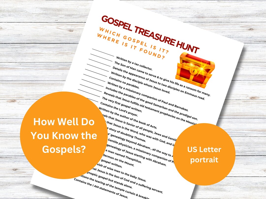 Matthew Mark Luke John Treasure Hunt, the Four Gospels Bible Game ...