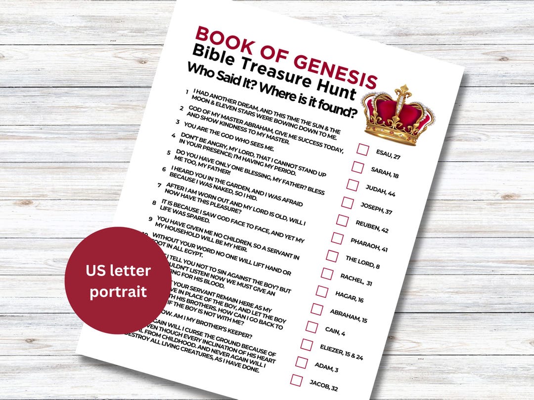Book of Genesis Treasure Hunt, Who Said It Quiz, Bible Game for ...
