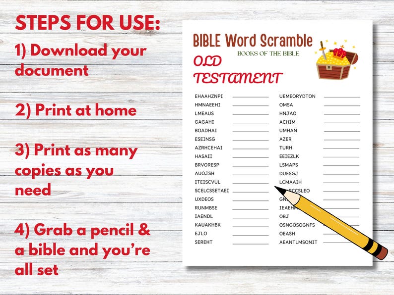 Old Testament Bible Word Scramble, Books of the Bible, Bible Activity ...