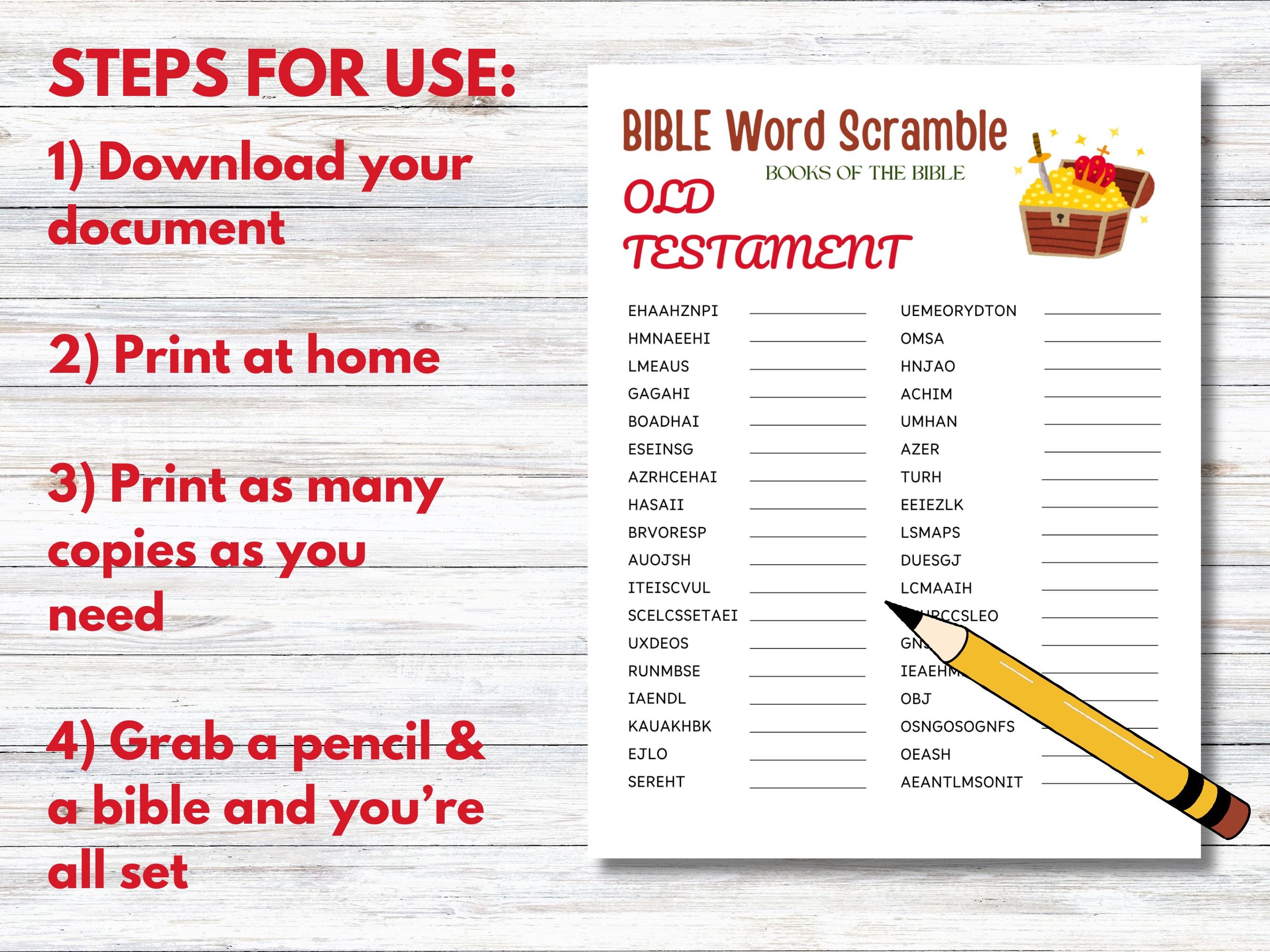 Bible Word Scramble, Bible Activity for Kids, Teens Adults, Old ...