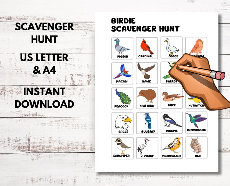 Bird Scavenger Hunt, Backyard Birds Printable for Kids and Adults ...
