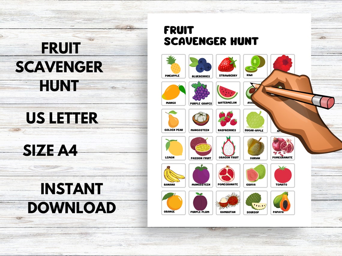 Fruit Scavenger Hunt, Indoor Scavenger Hunt, Indoor / Outdoor Activity ...