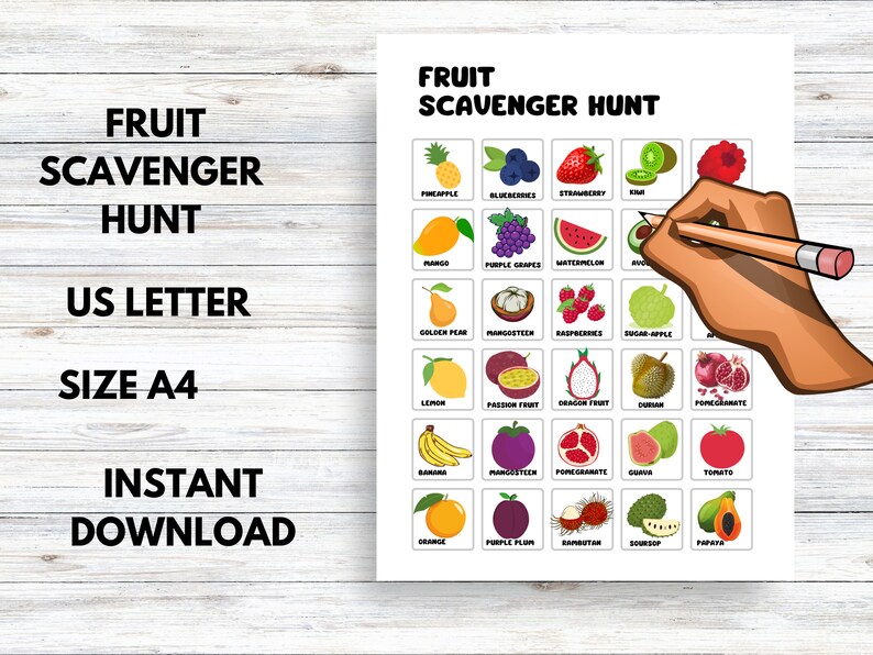 Fruit Scavenger Hunt, Indoor Scavenger Hunt, Indoor / Outdoor Activity ...