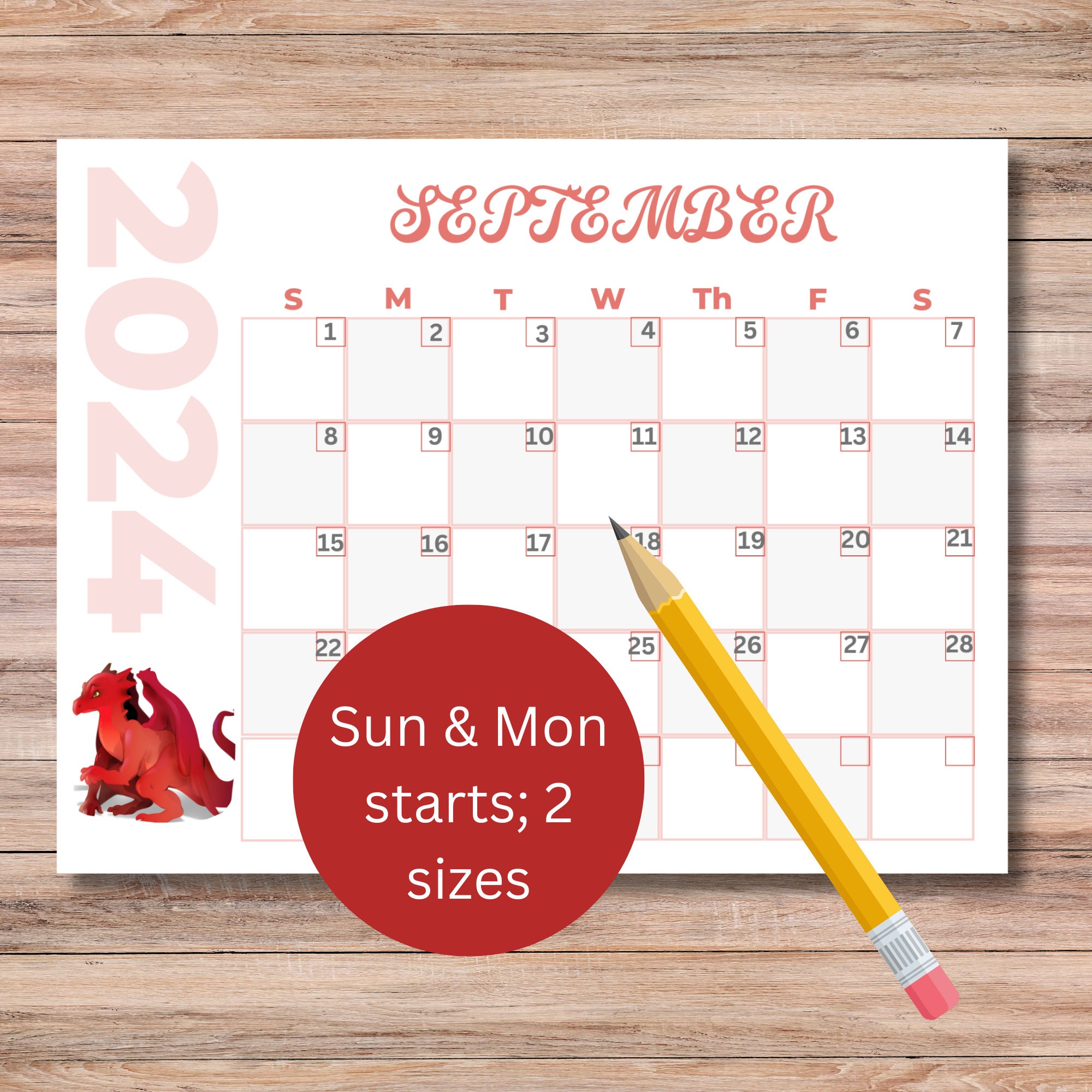 2024 Monthly Calendar Year of the Dragon Printable Calendar - Etsy