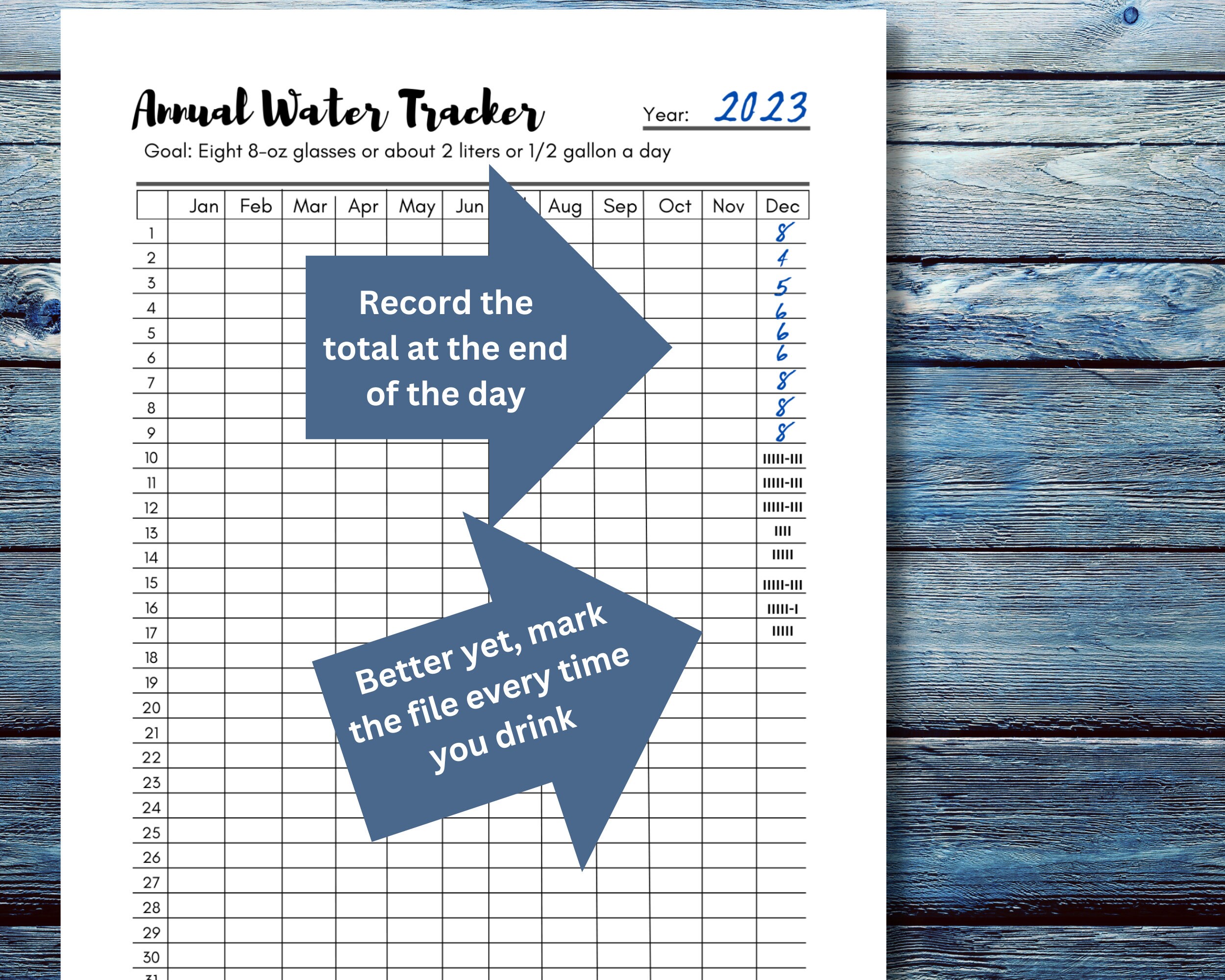 Annual Water Tracker, Monthly Water Template, Hydration Tracker, Summer ...