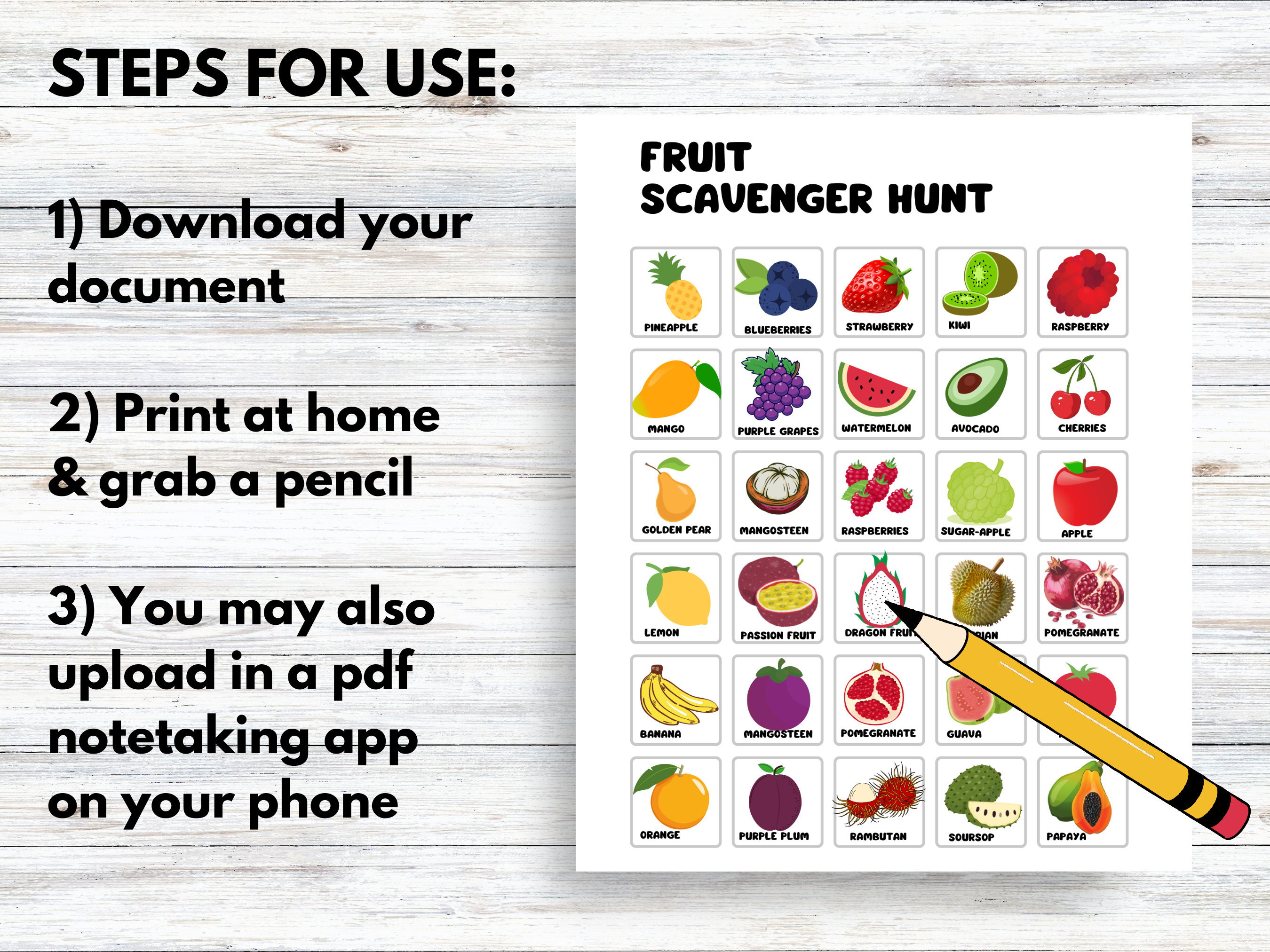 Fruit Scavenger Hunt, Indoor Scavenger Hunt, Indoor / Outdoor Activity ...