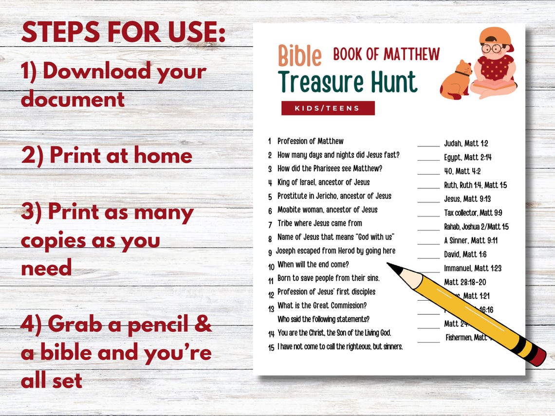 Book of Matthew Treasure Hunt, Bible Game for Kids, Teens, Adults and ...