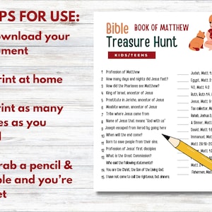 Book of Matthew Treasure Hunt, Bible Game for Kids, Teens, Adults and ...