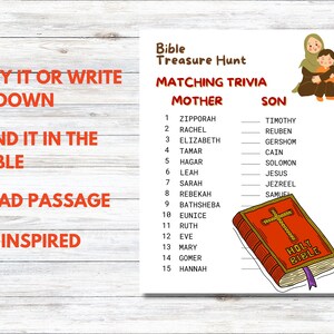 Mothers in the Bible Matching Game, Bible Treasure Hunt, Scavenger Hunt ...