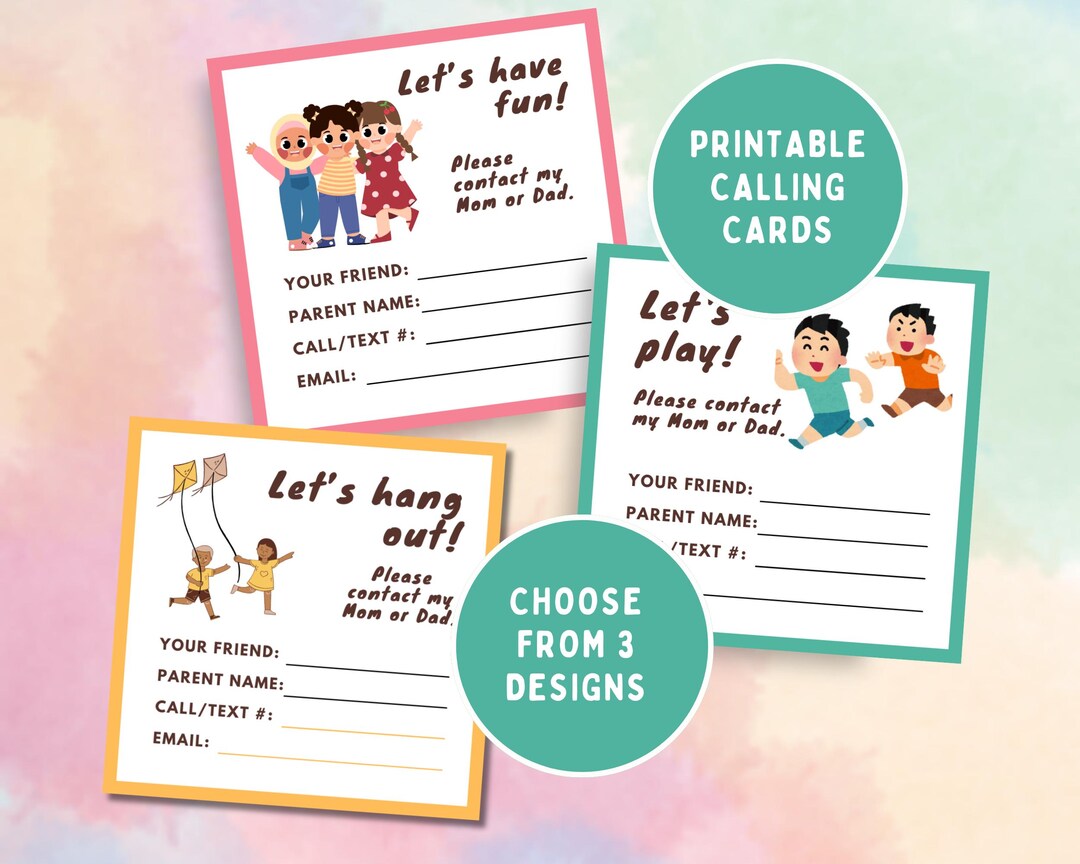 Playdate Invitation Cards, Kids Calling Cards, Kids Business Cards ...
