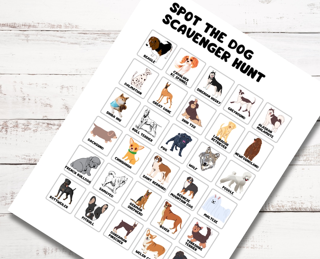 Dog Breed Scavenger Hunt, Walk Your Dog, Outdoor Scavenger Hunt ...