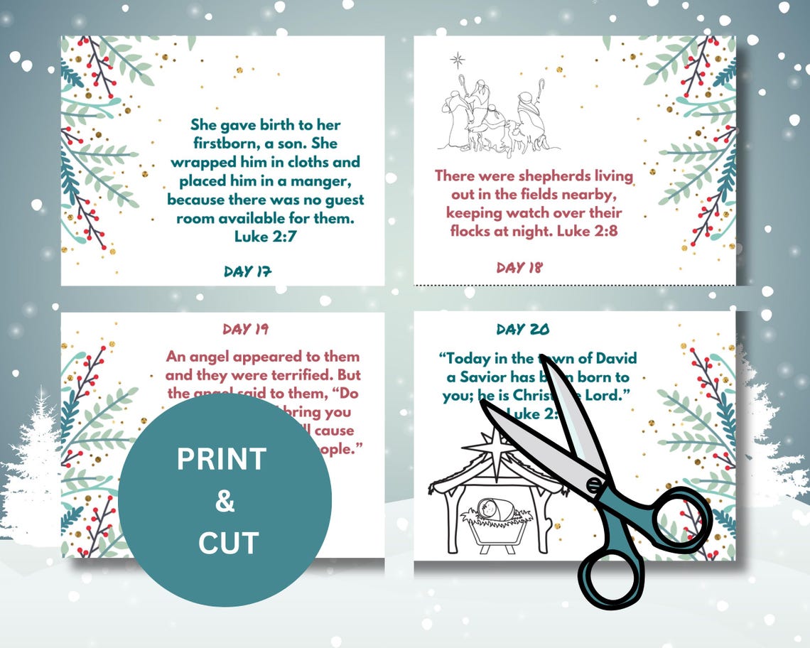 Advent Scripture Cards, Christmas Story Cards, Nativity Calendar ...
