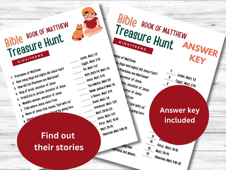 Book of Matthew Treasure Hunt, Bible Game for Kids, Teens, Adults and ...