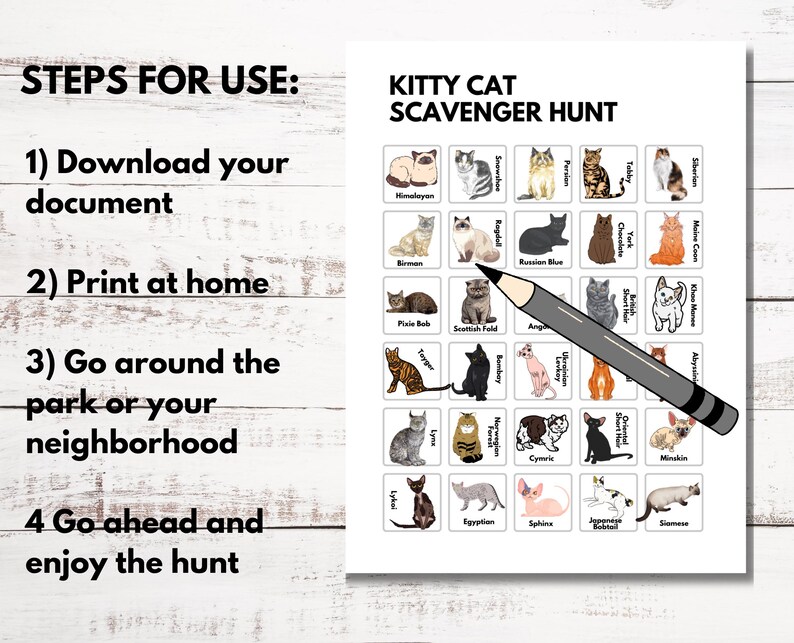 Printable Kitty Cat Breed Scavenger Hunt, Outdoor Scavenger Hunt ...