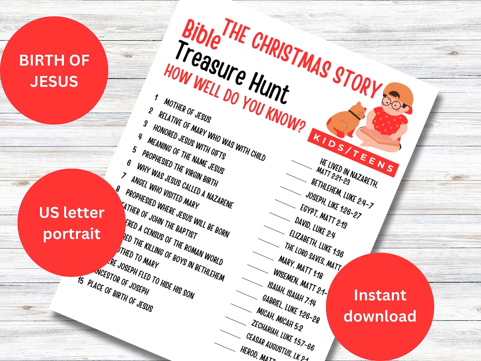 The Christmas Story, Bible Game for Kids & Teens, Bible Riddle, Bible ...
