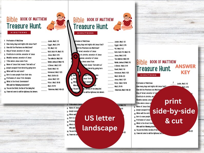 Book of Matthew Treasure Hunt, Bible Game for Kids, Teens, Adults and ...
