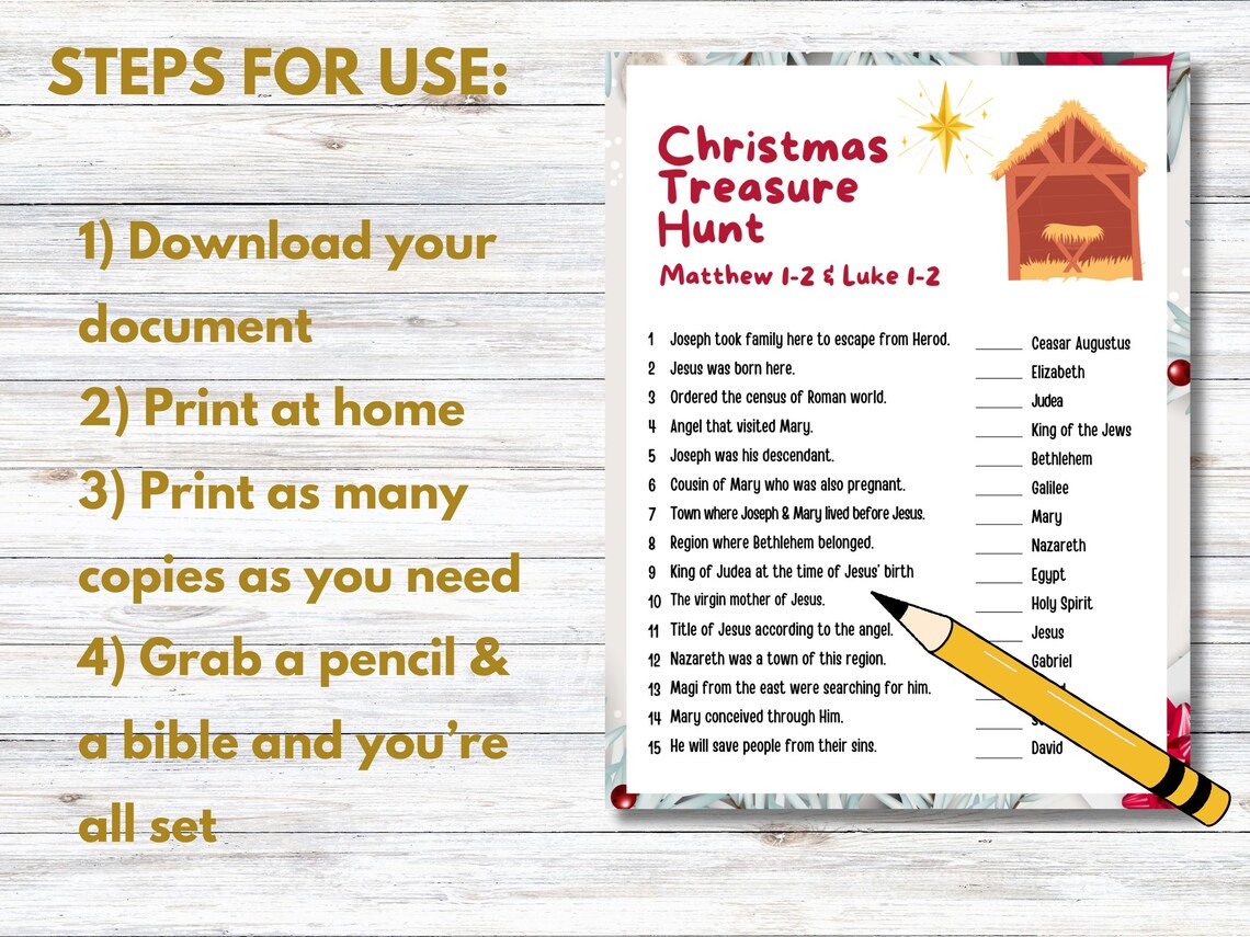 Christmas Trivia Quiz, Bible Treasure Hunt, Bible Scavenger Hunt ...