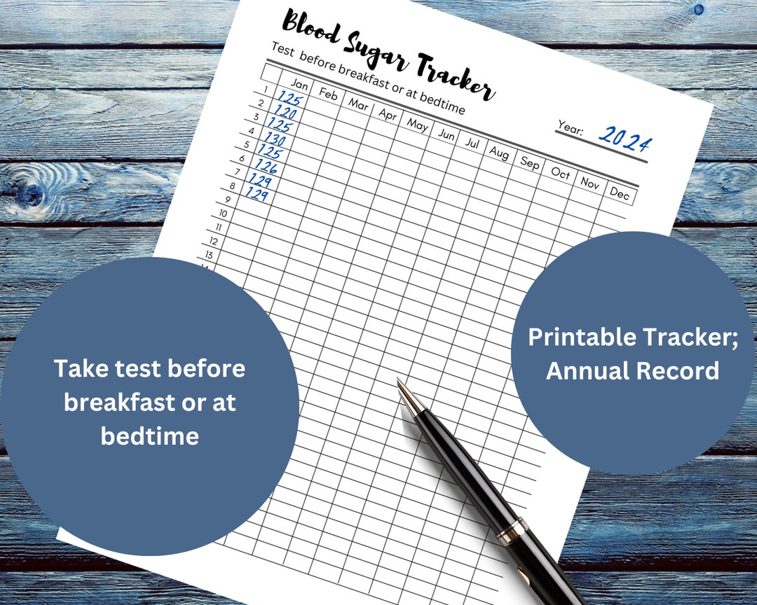 Annual Blood Sugar Tracker, Blood Sugar Management, Glucose Monitoring ...
