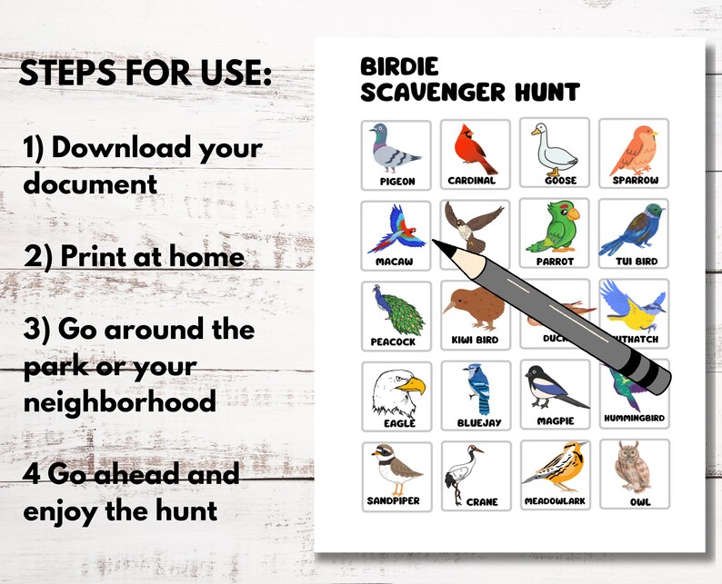 Bird Scavenger Hunt, Backyard Birds Printable for Kids and Adults ...