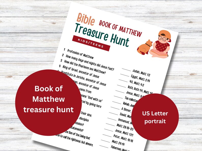 Book of Matthew Treasure Hunt, Bible Game for Kids, Teens, Adults and ...