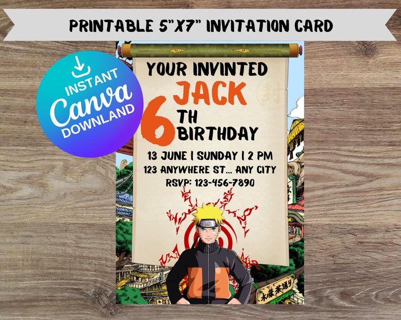 Editable Manga Anime Birthday Invitation | Boys Manga Party Invitation ...