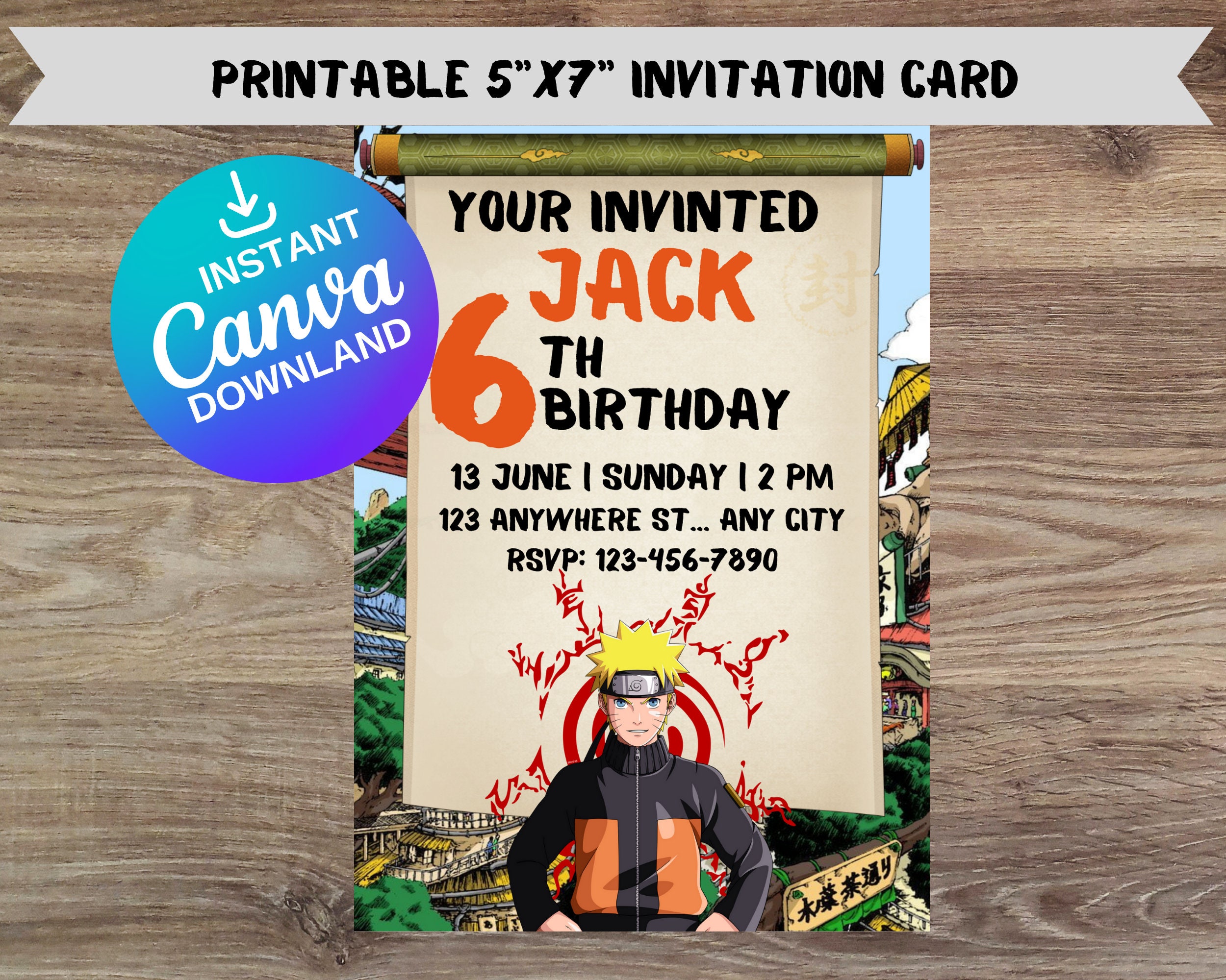 Editable Manga Anime Birthday Invitation | Boys Manga Party Invitation ...
