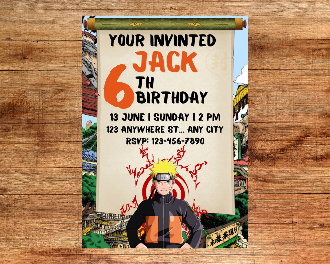 Editable Manga Anime Birthday Invitation | Boys Manga Party Invitation ...