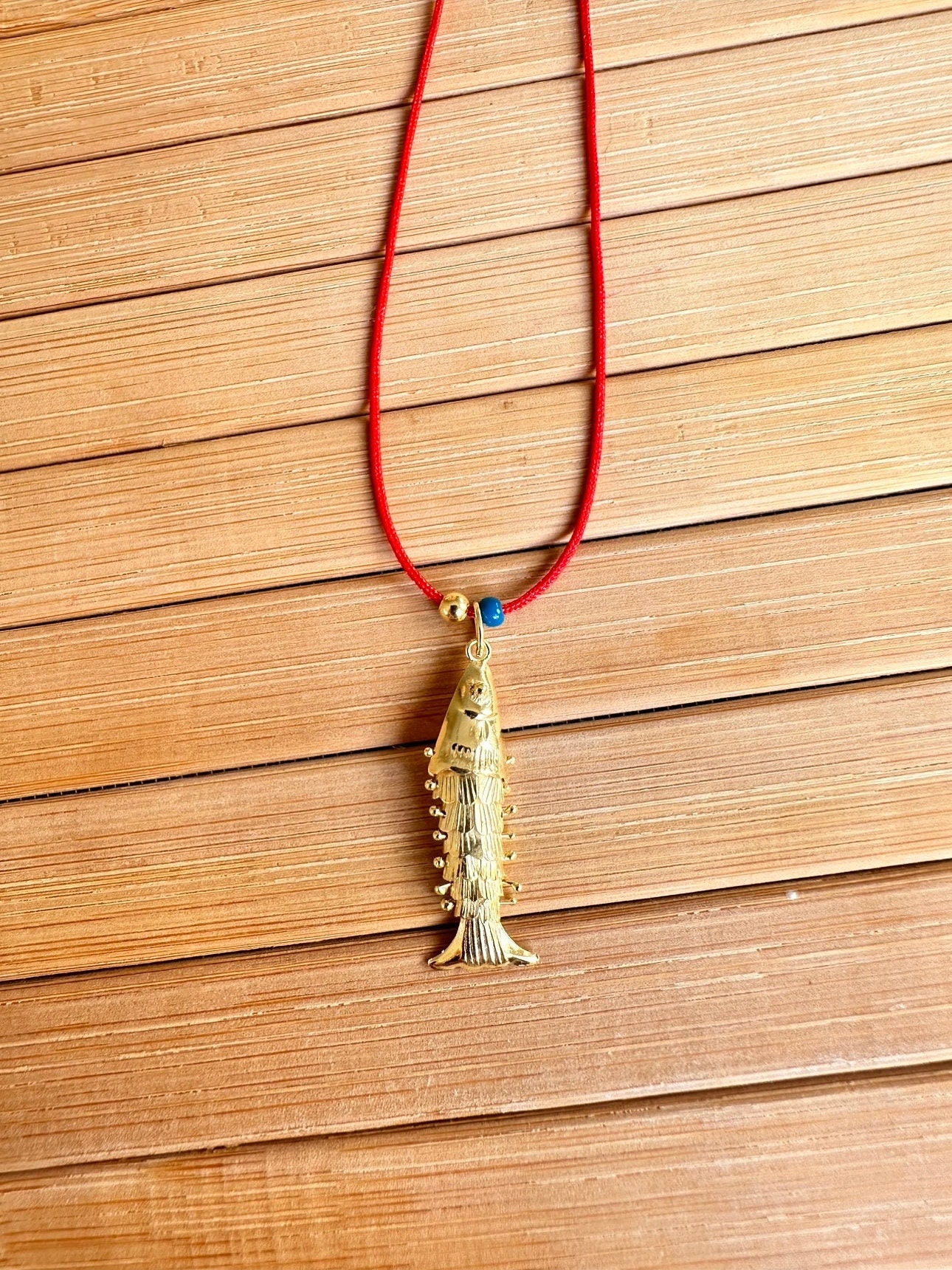 Minimal Silver Fish Necklace, Movable Fish Luck Pendant, Red String ...