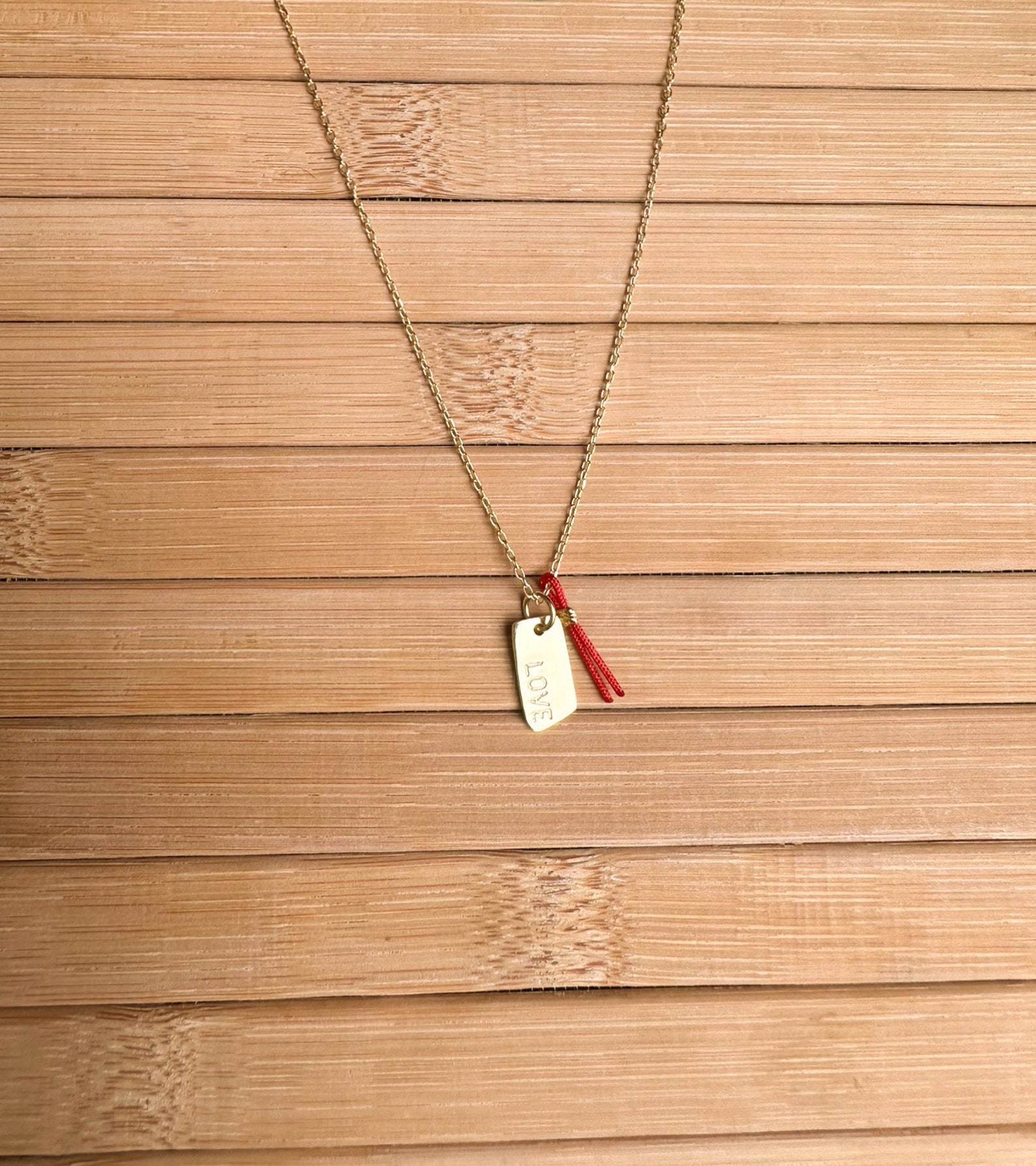 Minimal Plate Necklace, Red Amulet Love Pendant, Lucky Hope Love Plate, 925k Silver Gold Plated ...
