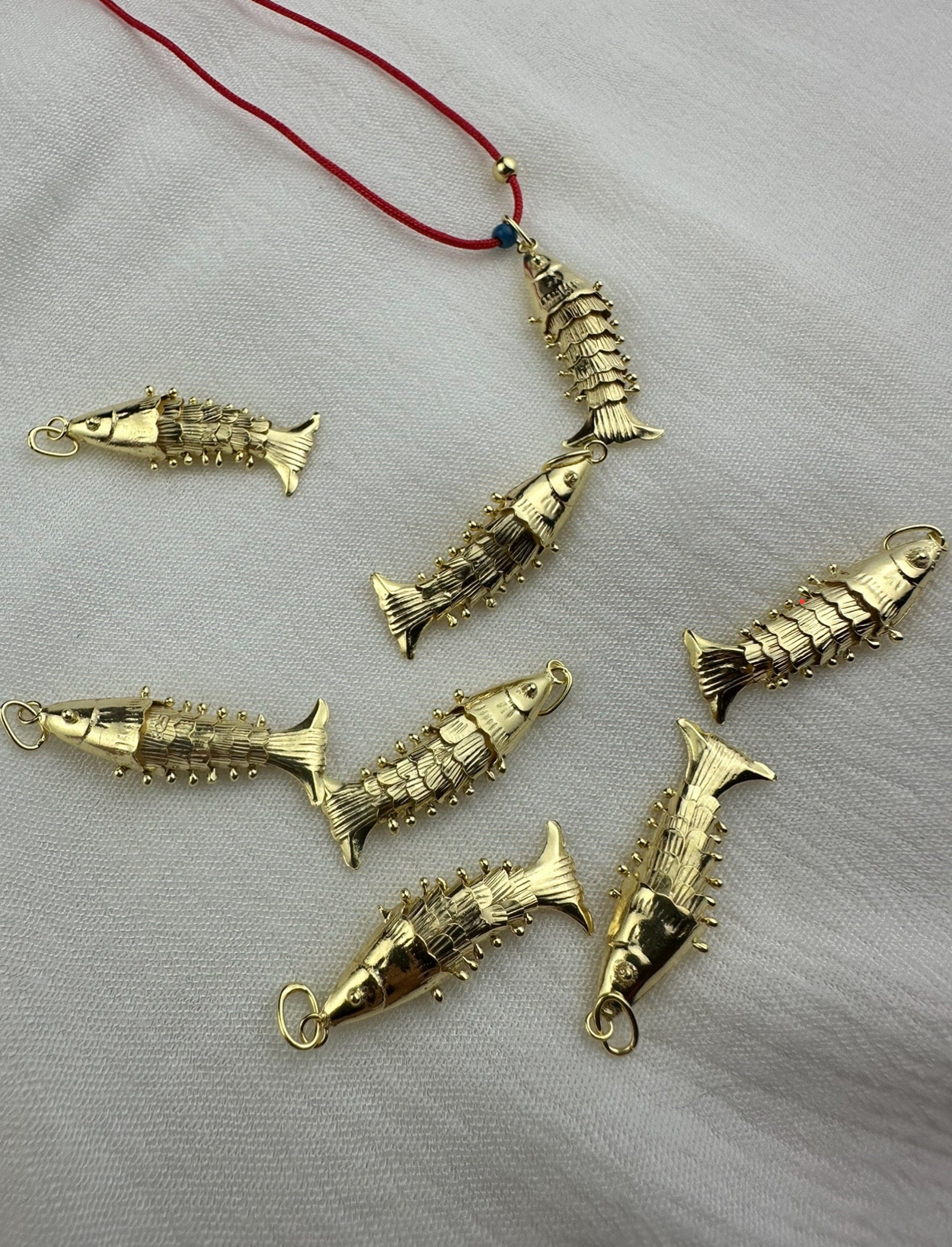 Silver Movable Fish Necklace, Fish Luck Pendant, Red String Necklace ...