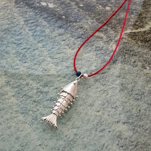 Minimal Silver Fish Necklace, Movable Fish Luck Pendant, Red String ...