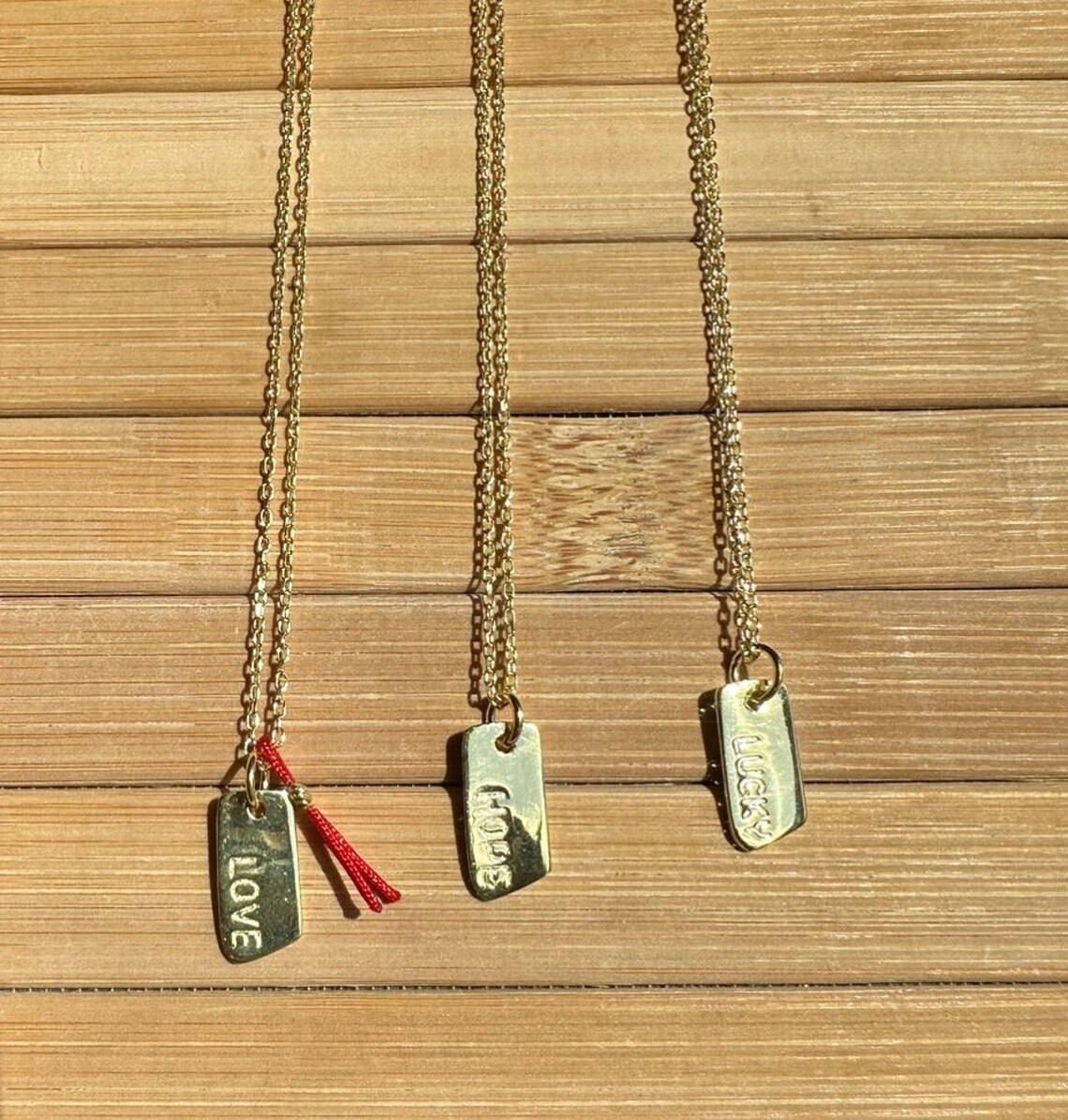 Minimal Plate Necklace, Red Amulet Love Pendant, Lucky Hope Love Plate ...