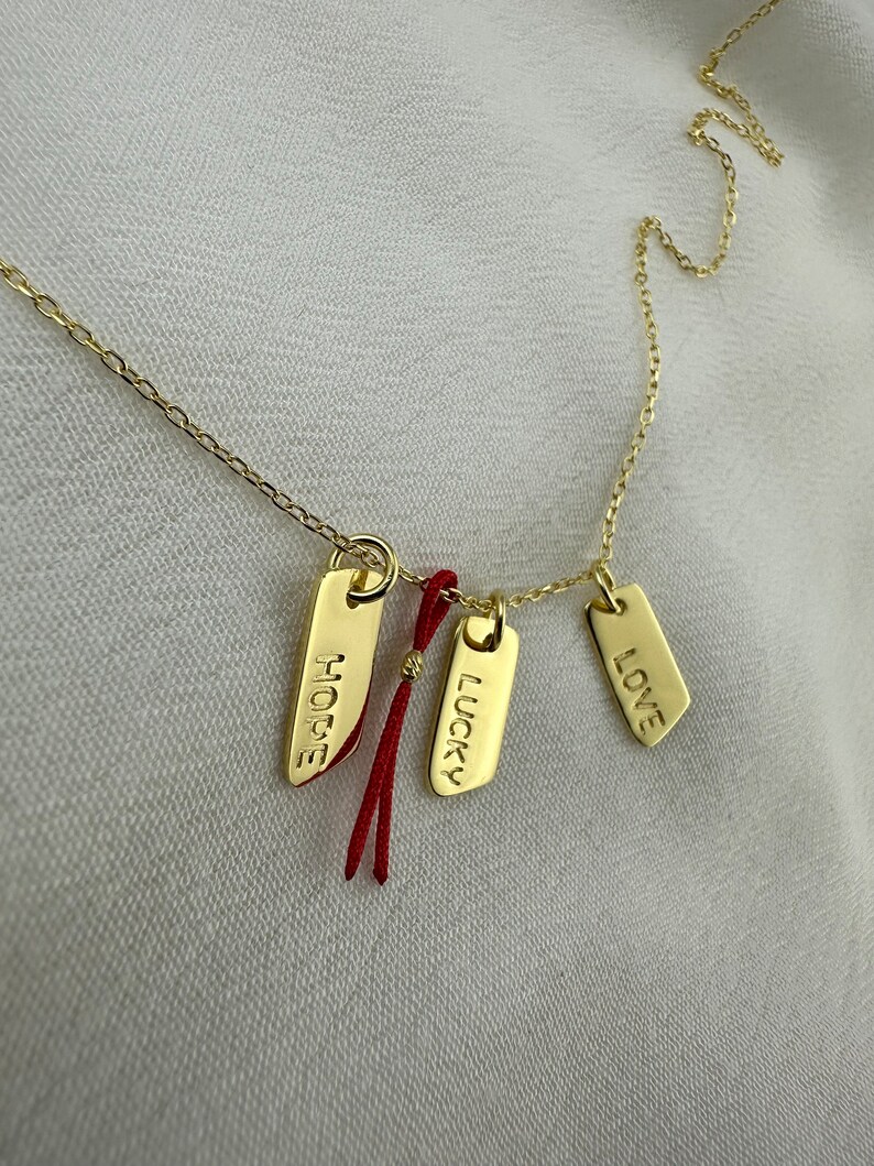 Minimal Plate Necklace, Red Amulet Love Pendant, Lucky Hope Love Plate ...