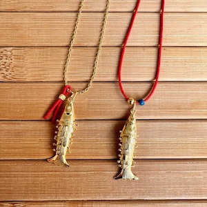 Minimal Silver Fish Necklace, Movable Fish Luck Pendant, Red String ...