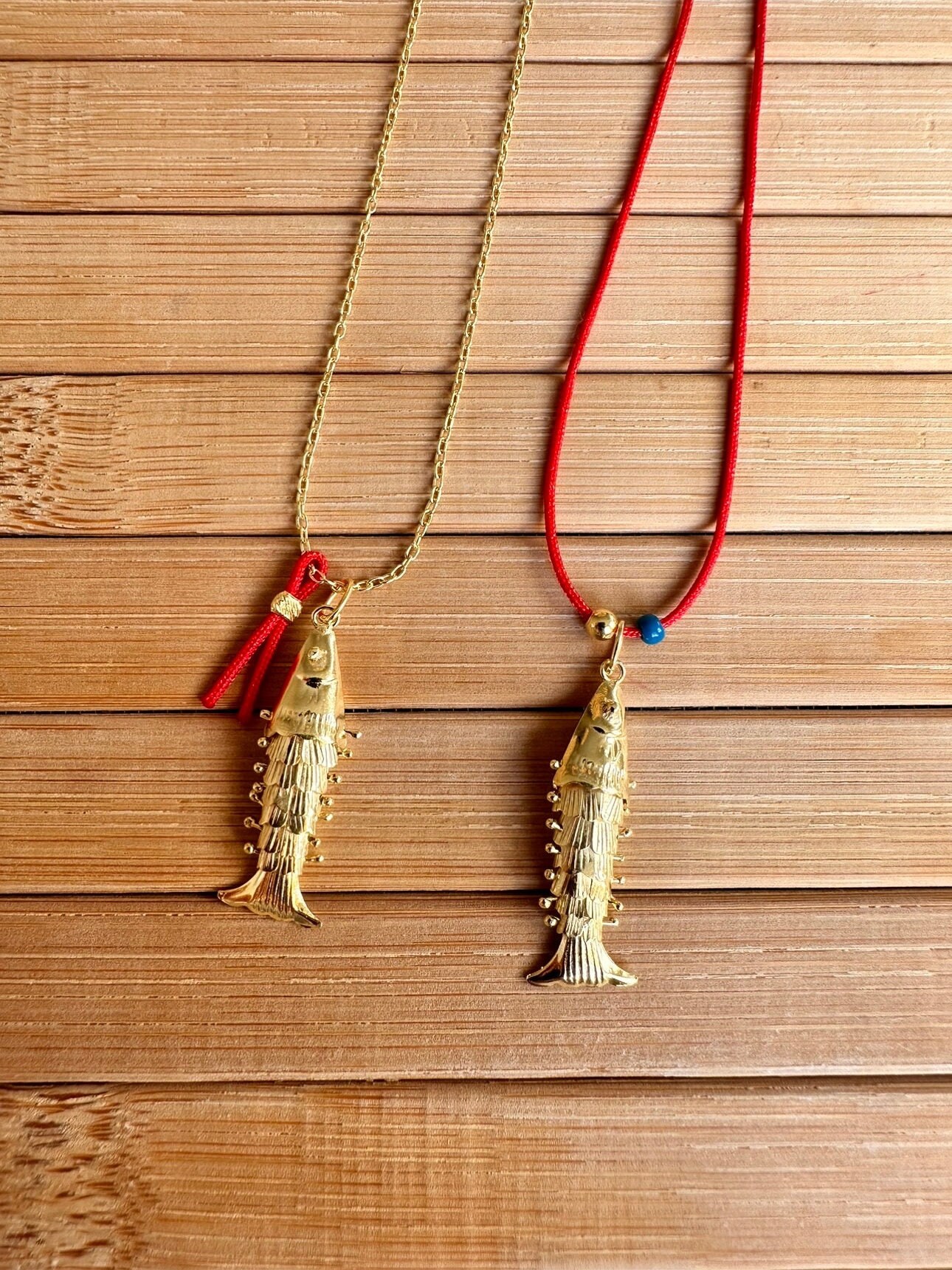 Minimal Silver Fish Necklace, Movable Fish Luck Pendant, Red String ...