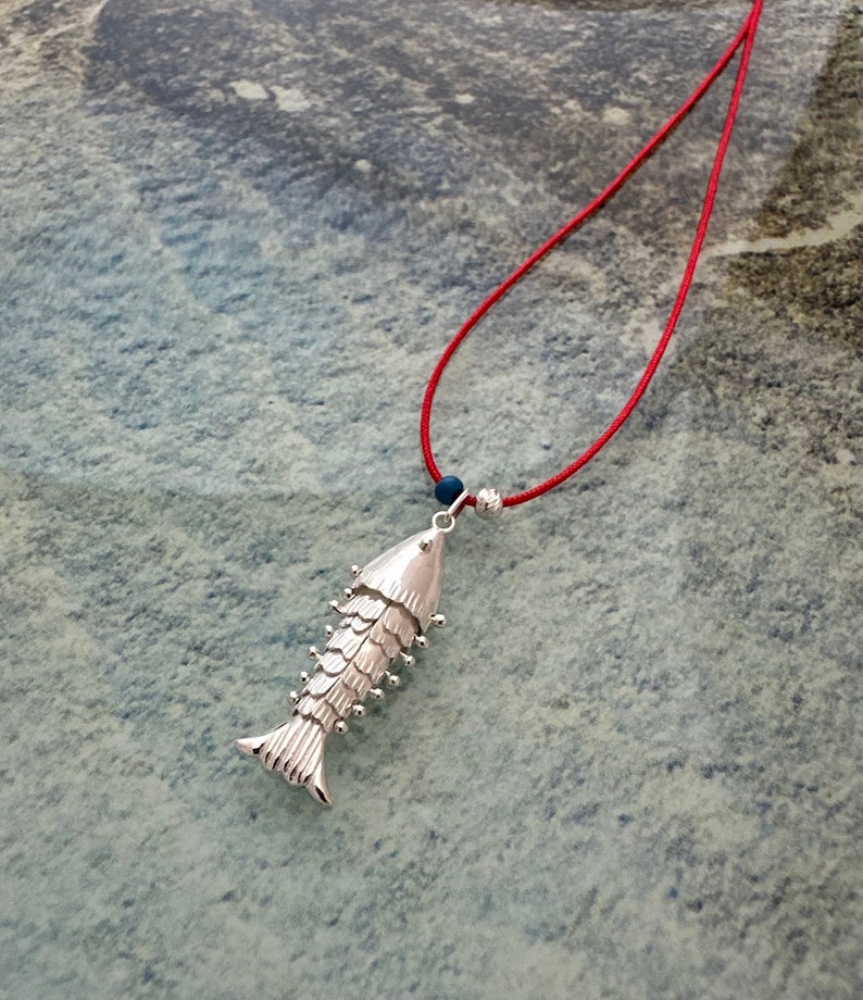 Silver Movable Fish Necklace, Fish Luck Pendant, Red String Necklace ...