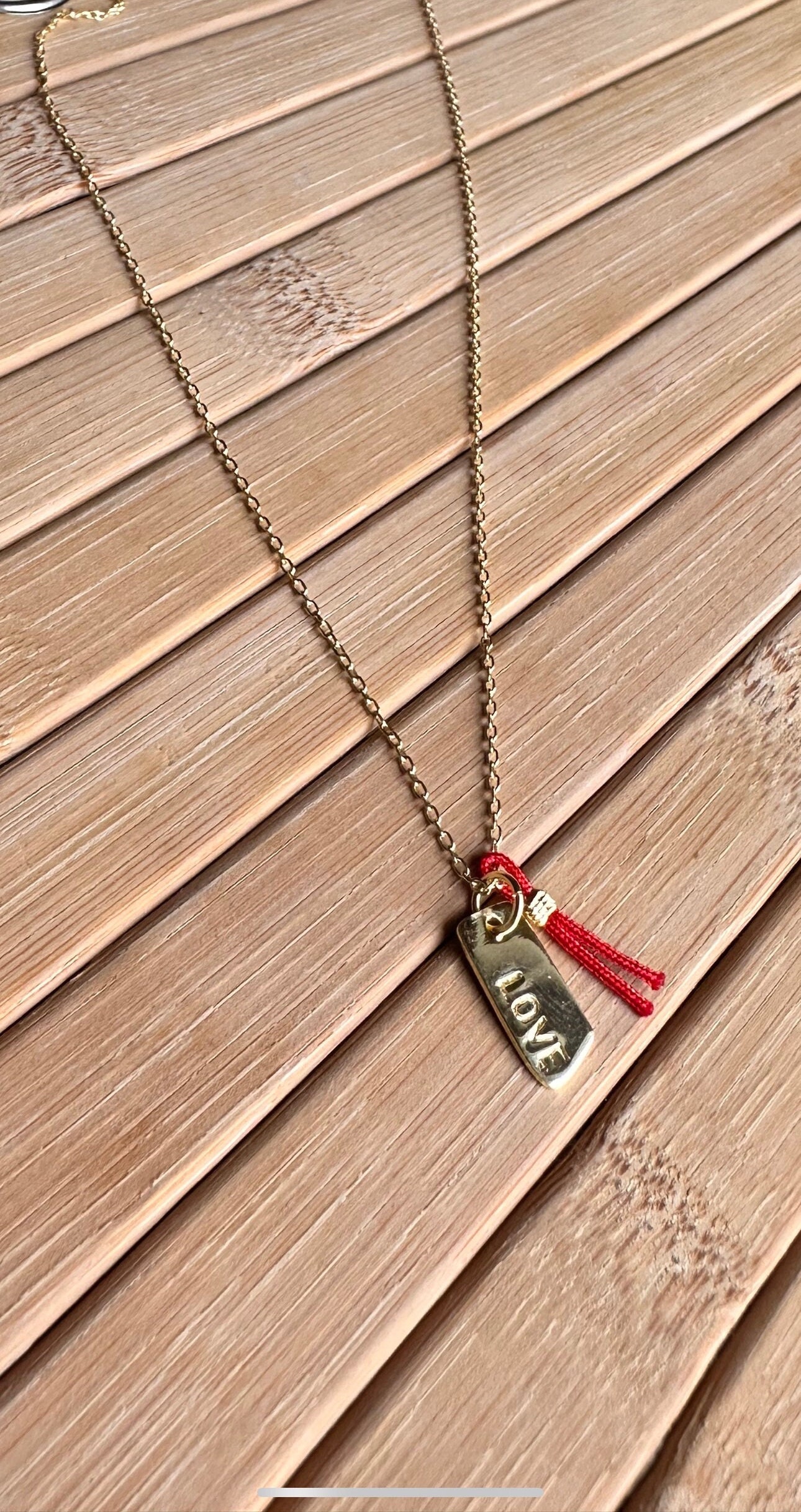 Minimal Plate Necklace, Red Amulet Love Pendant, Lucky Hope Love Plate ...