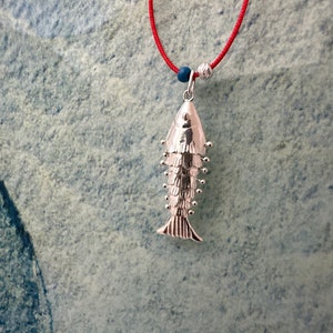 Minimal Silver Fish Necklace, Movable Fish Luck Pendant, Red String ...
