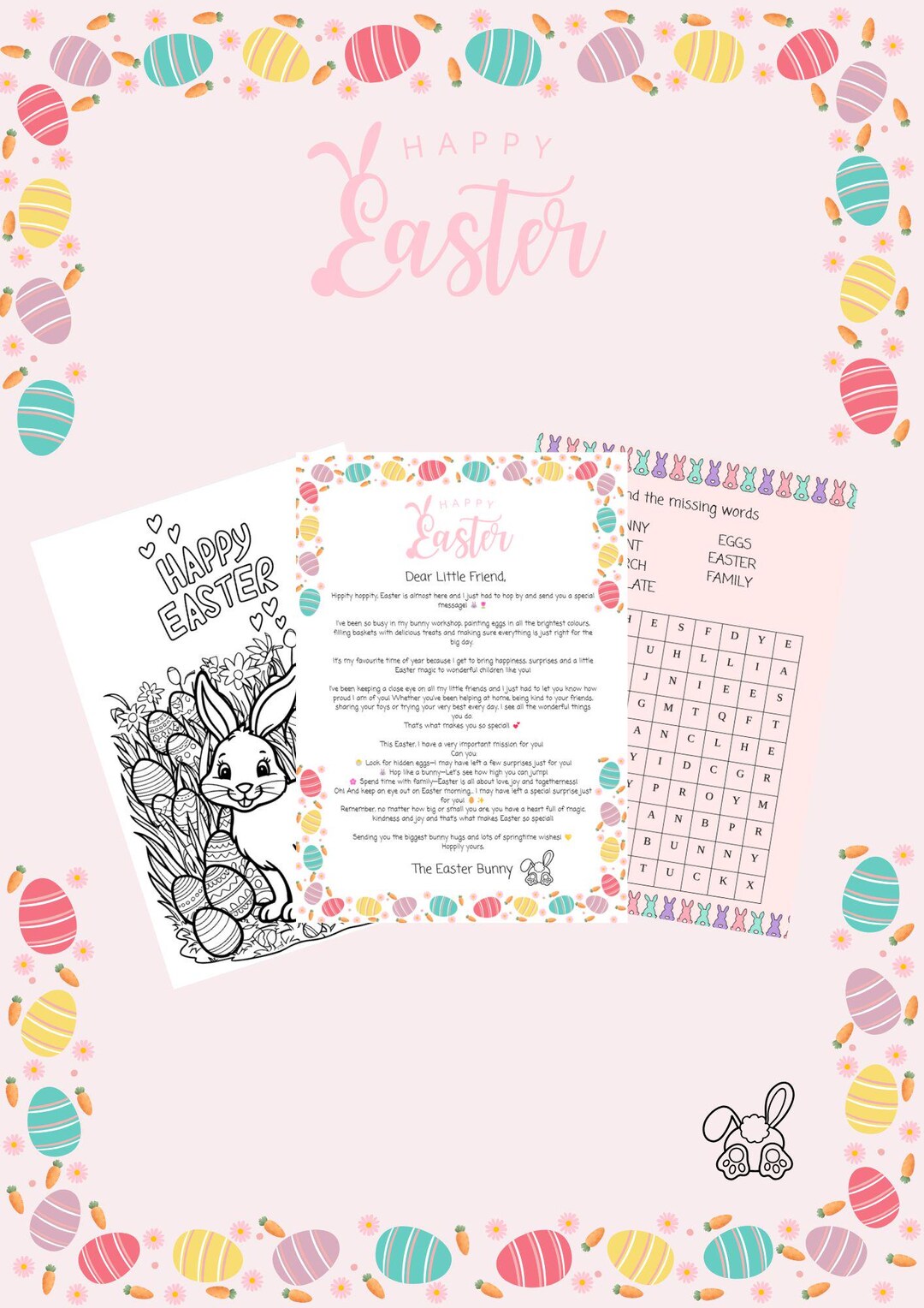 Easter Bunny Letter Printable With Colouring Page, Word Search & Maze ...