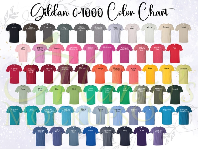 Gildan 64000 Unisex Shirt Color Chart - Shirt Color Chart - Gildan ...