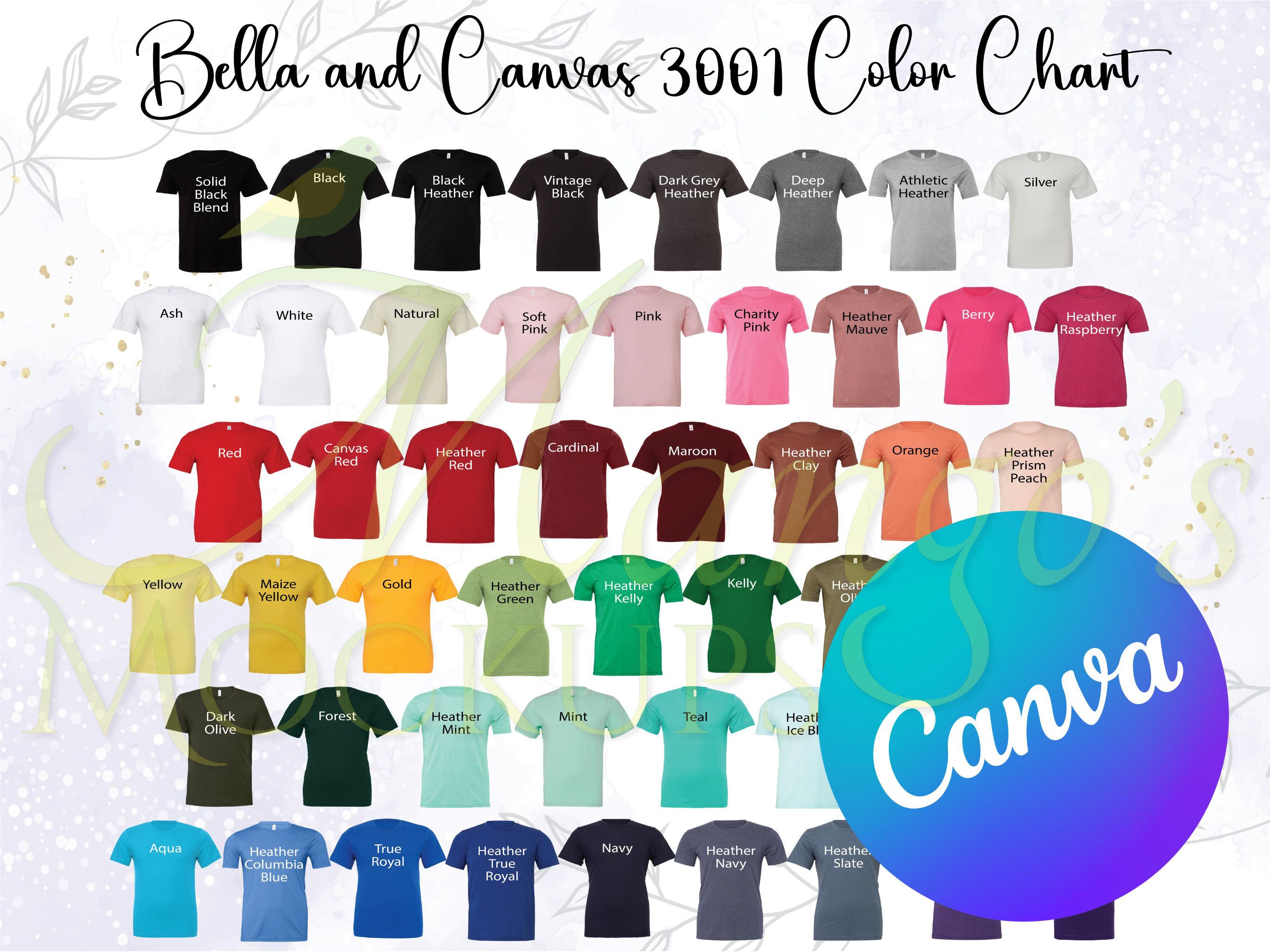 EDITABLE Color Chart Bella Canvas 3001 CUSTOM Canva Color Chart ...