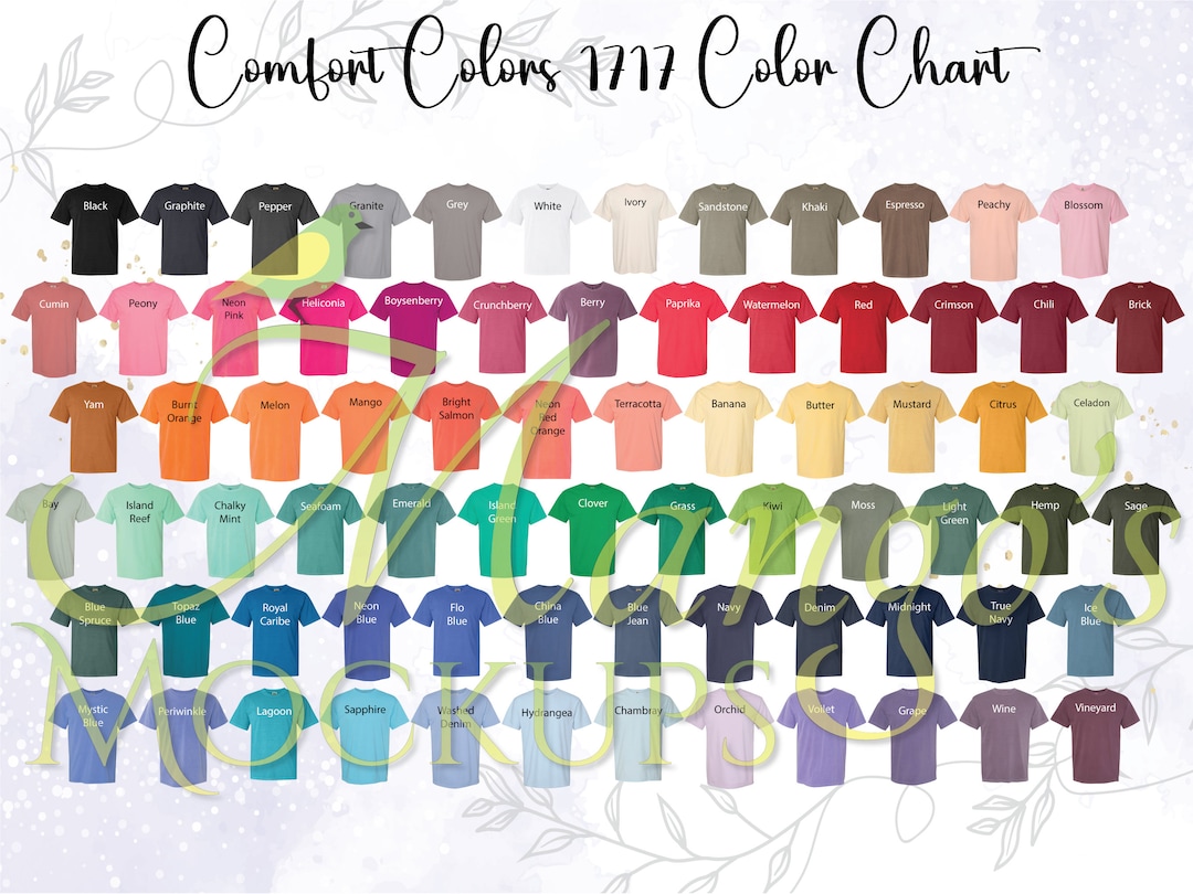 Comfort Colors 1717 Unisex Color Chart - Shirt Color Chart - Comfort ...