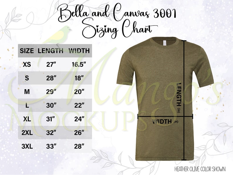 Bella Canvas 3001 Unisex Size Chart - Tshirt Size Chart - Bella and ...