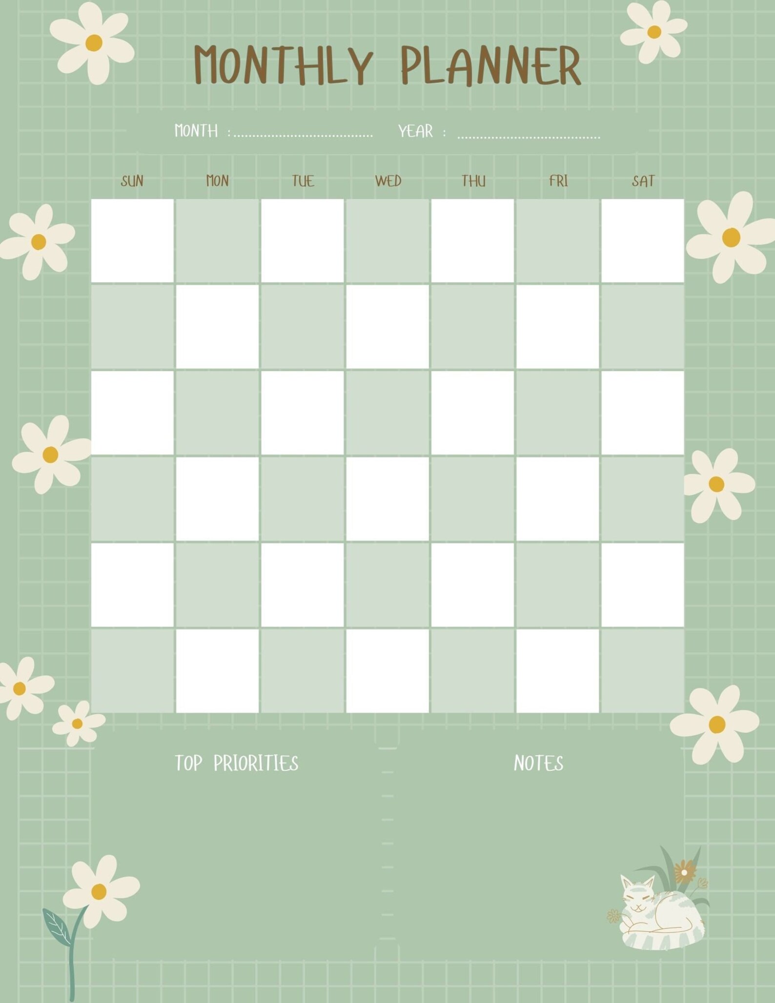Sage Green Monthly and Daily Daisy Planner + Self Care Goal Setting - Etsy